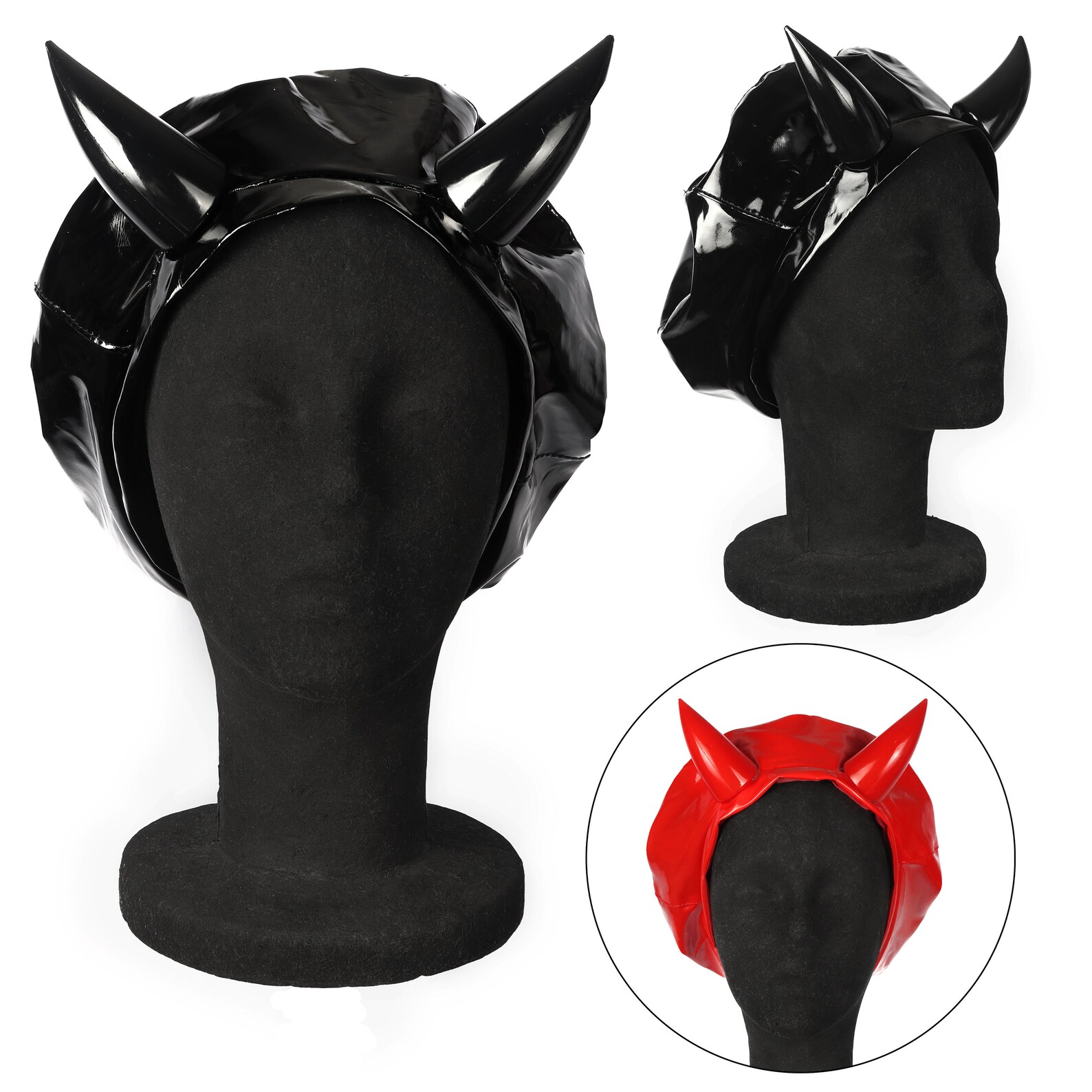 DEVIL'S BERET Hat Patent Leather Shiny Vinyl Horned Hat - Etsy UK