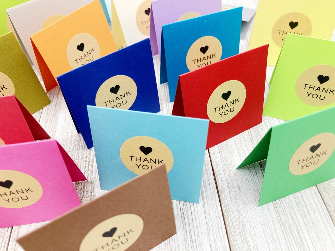 2 X 2 Mini Colorful Thank You Cards / Mini Heart Thank You Card / Small ...