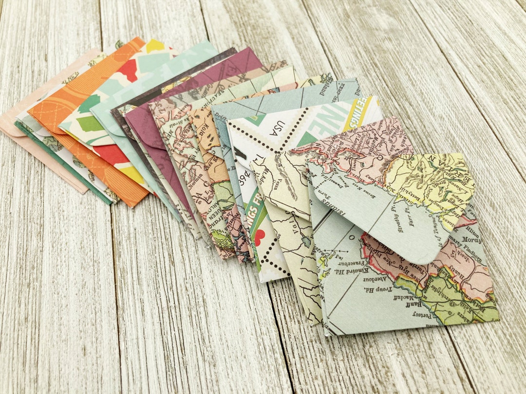 Map Themed Mini Envelopes & Inserts, 2.25" Square Penpal Gifts, Travel ...