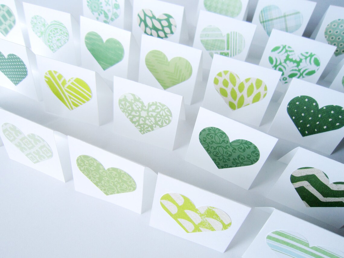 2 X 2 Mini Green Heart Note Cards / Mini Thank You - Etsy