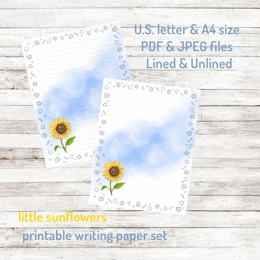 Sunflower Printable Writing Paper for Kids Digital Letter Paper ...