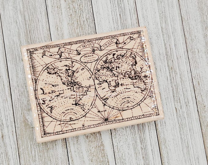 2nd Hand Rubber Stamp Vintage World Map Wood Stamp for Planner/ Diary ...