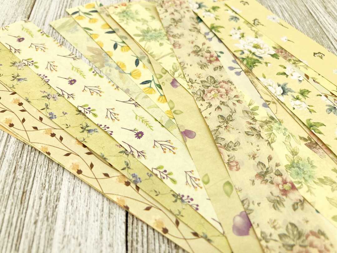 20 Pcs DOUBLE Sided Yellow Floral Themed Paper Stripes / Paper Scraps ...
