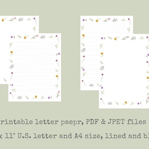 Wild Flowers Printable Writing Paper, Aesthetic Letter Paper, Blank ...