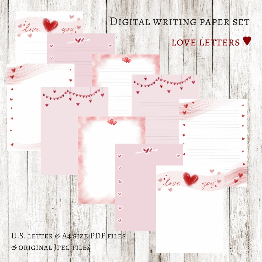 Red Hearts Love Letter Printable Writing Paper, Aesthetic Letter Paper ...