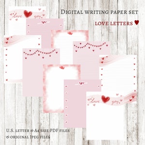 Red Hearts Love Letter Printable Writing Paper, Aesthetic Letter Paper ...
