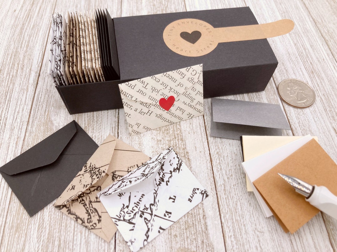 TINY Envelopes Map Themed Little Love Note Envelope With Black Box and ...