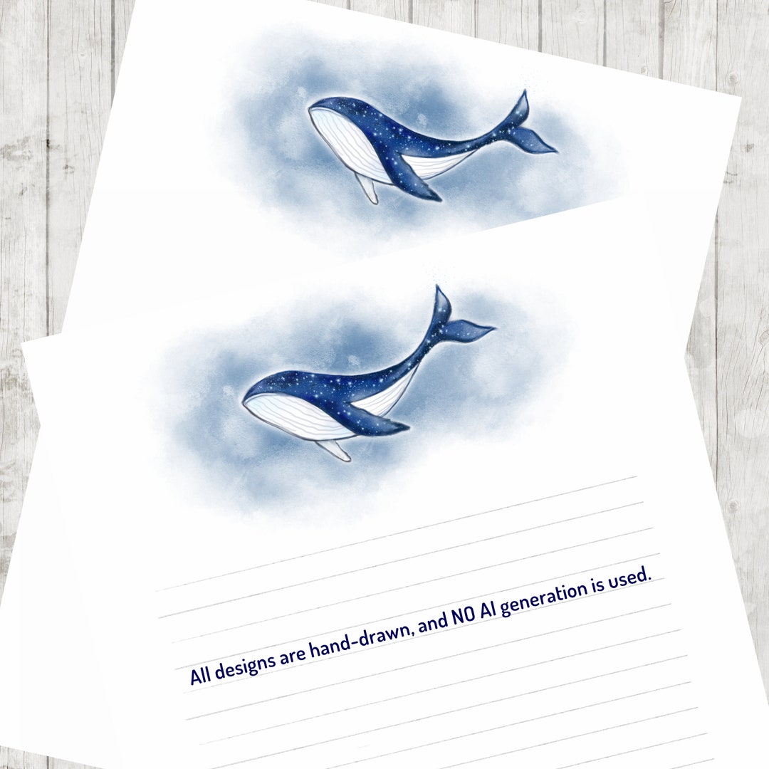 Blue Whale Printable Writing Paper, Watercolor Letter Paper Printable ...