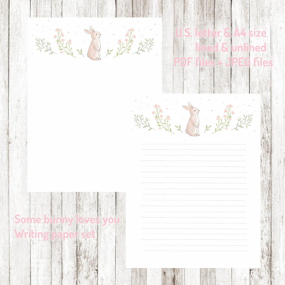 Easter Bunny Printable Writing Paper, Watercolor Letter Paper Printable ...