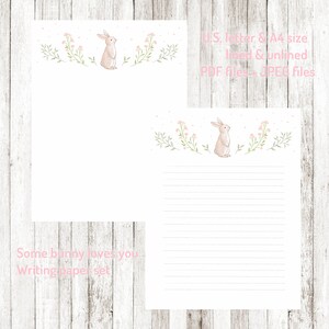 Easter Bunny Printable Writing Paper, Watercolor Letter Paper Printable ...