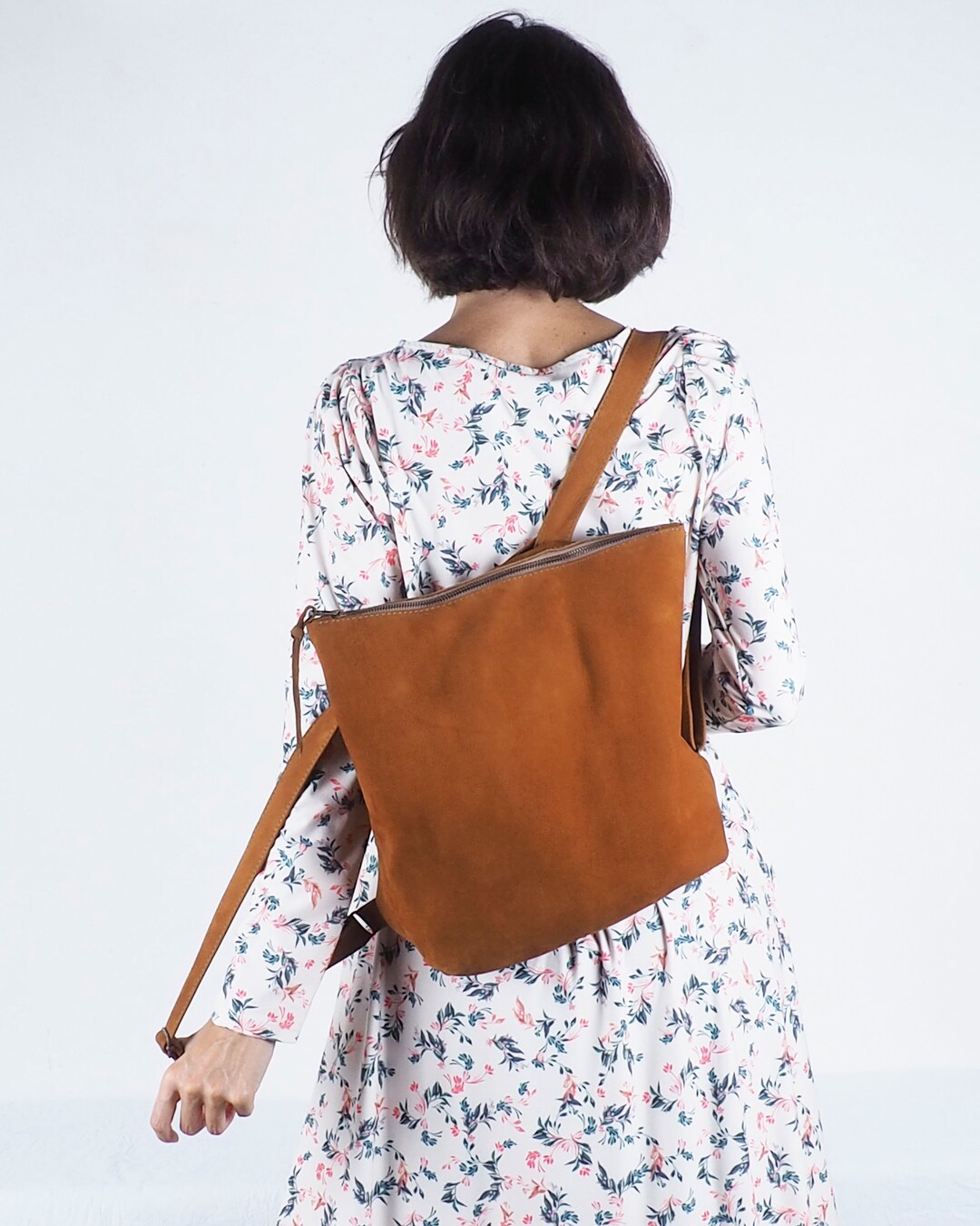 Cute Woman Brown Leather Backpack, Handmade Leather Backpack, Minimal ...