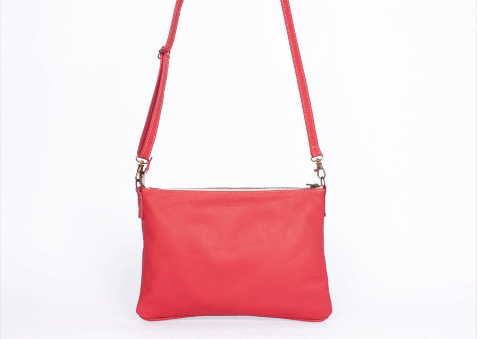 Small Red Leather Bag Soft Leather Crossbody Bag Coral | Etsy