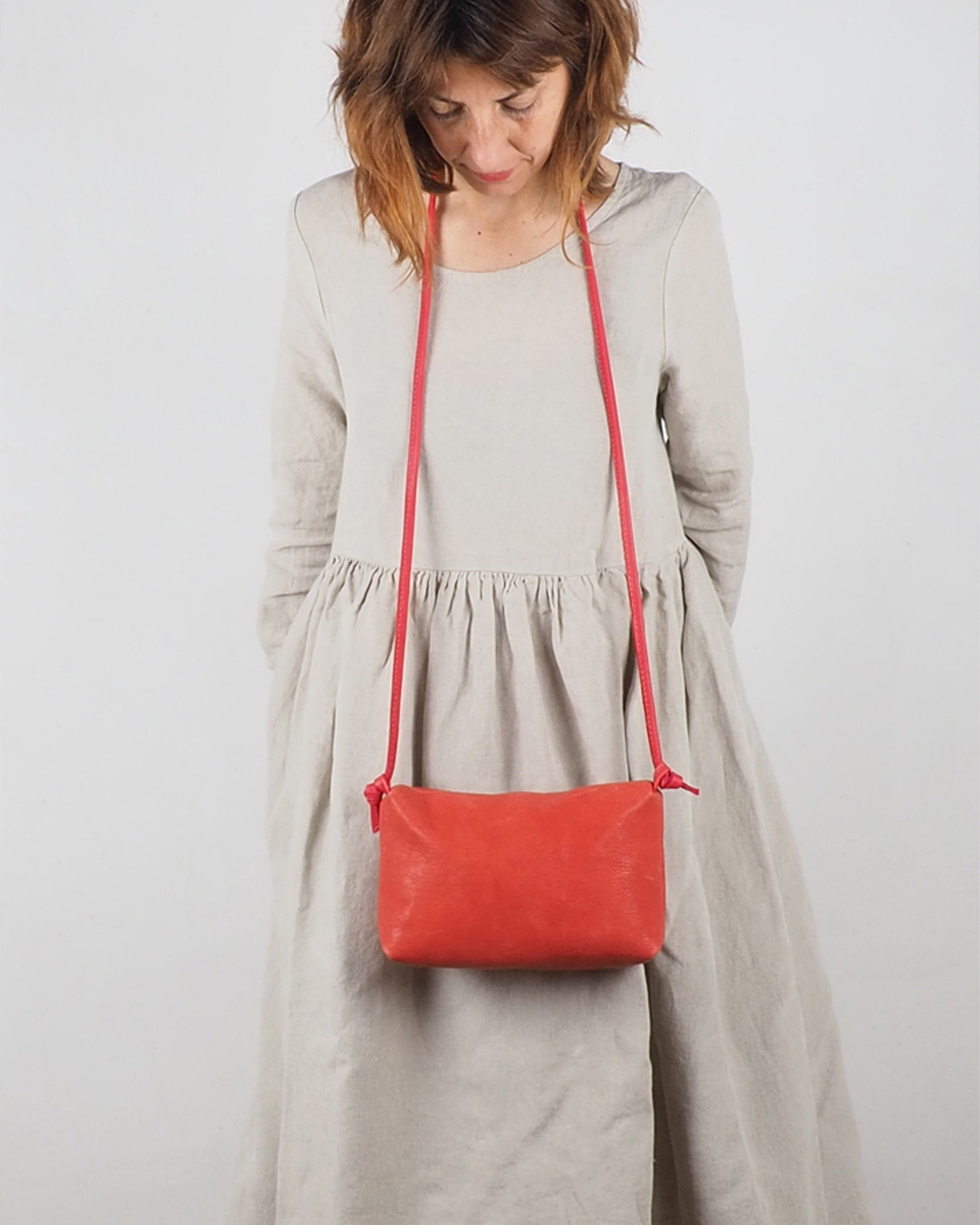 Small red leather crossbody bag minimalist small purse | Etsy