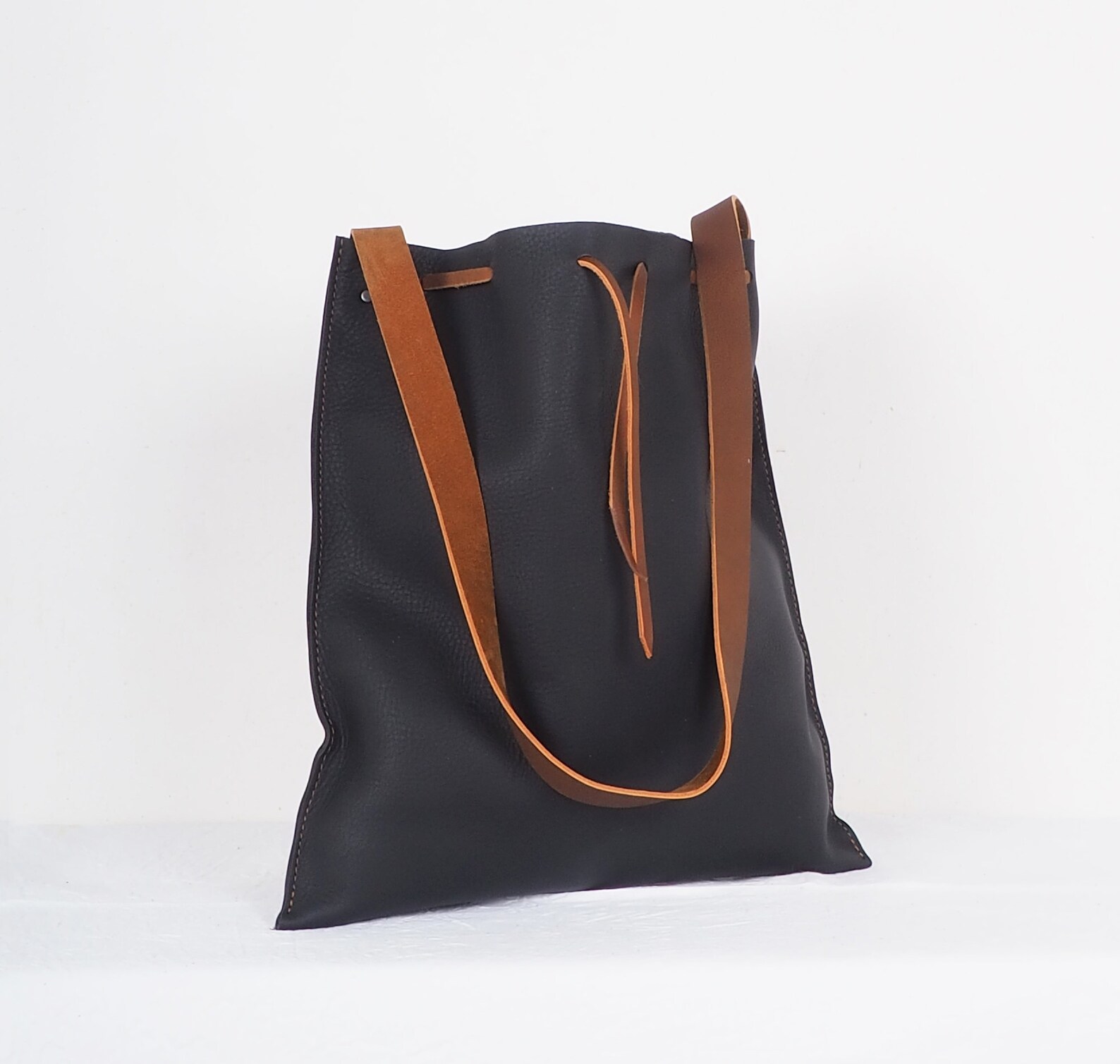 Black Leather Large Shoulder Bag Black Shopper Bag Handcraft - Etsy