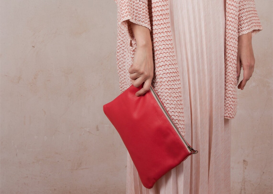 Small Red Leather Bag Soft Leather Crossbody Bag Coral | Etsy