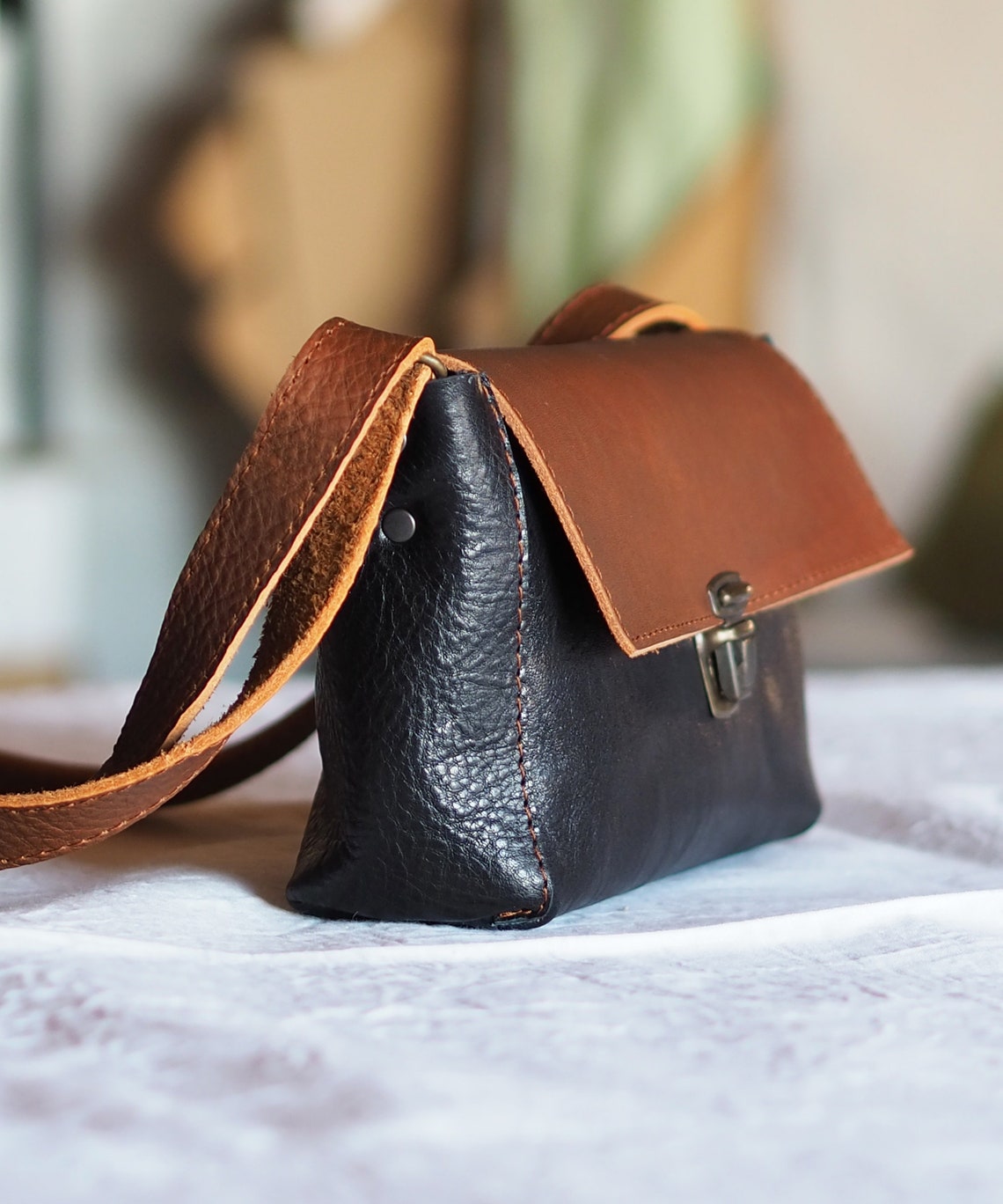 Black Leather Small Crossbody Bag for Women Retro Small | Etsy