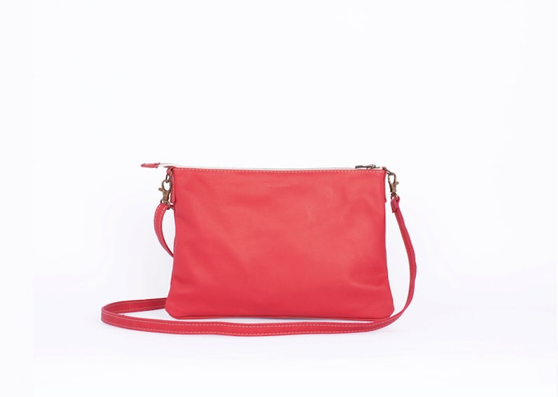 Small Red Leather Bag Soft Leather Crossbody Bag Coral | Etsy