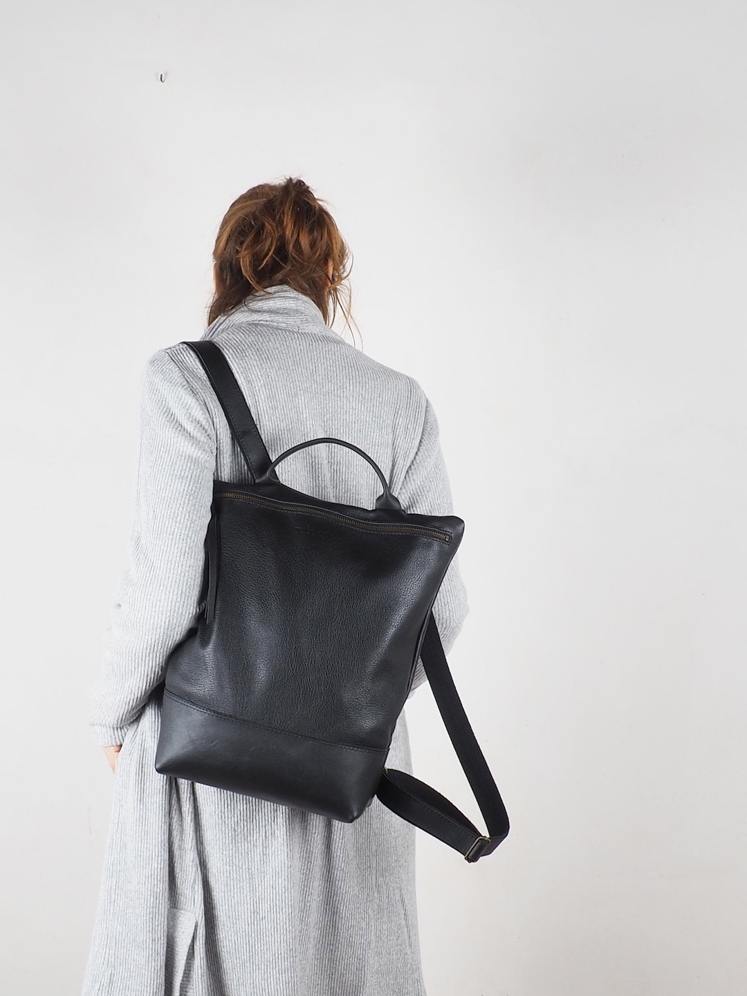Black Leather Backpack Purse Women, Laptop Backpack, Zipper Backpack ...
