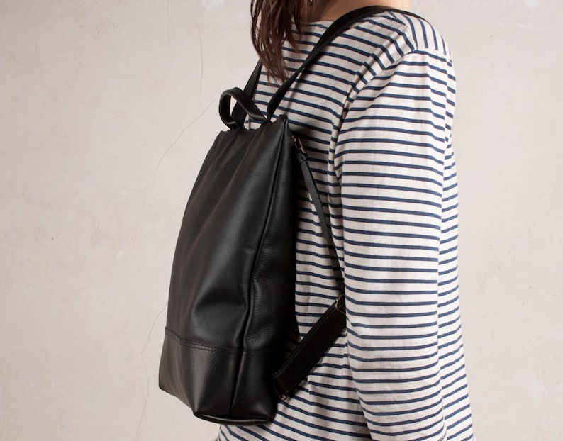 Black Leather Backpack Purse Women Laptop Backpack Handmade - Etsy