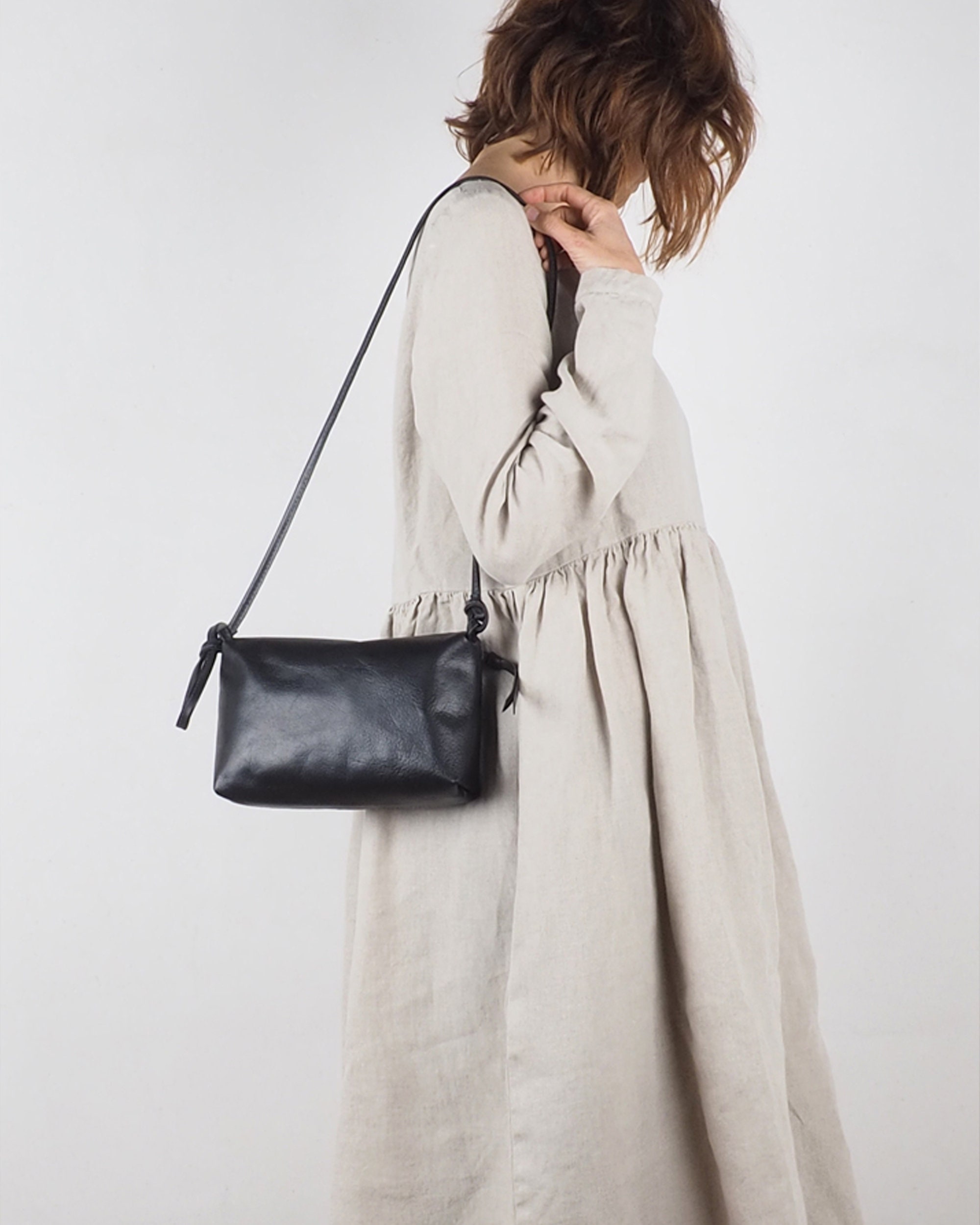 Small Black Leather Crossbody Bag, Minimalist Small Purse, Handmade ...