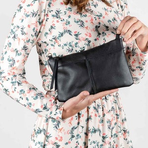 Small Black Leather Clutch, Evening Bag Clutch, Handmade, Women Black ...