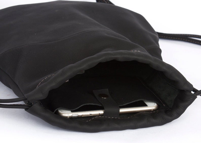 Leather Backpack Drawstring Backpack Women Backpack Black - Etsy