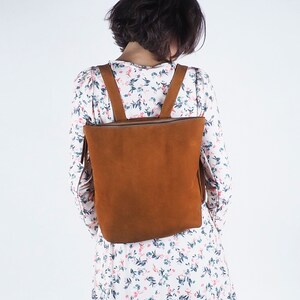 Cute Woman Brown Leather Backpack, Handmade Leather Backpack, Minimal ...