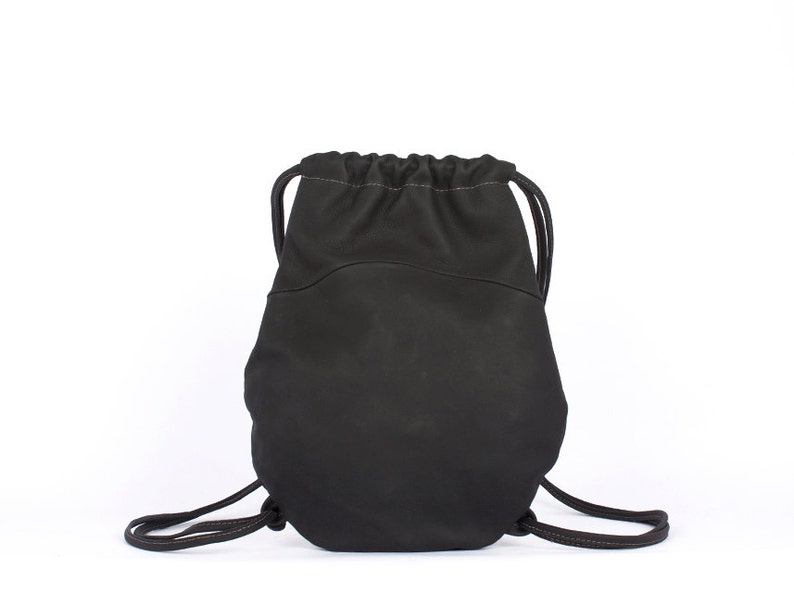 Leather Backpack Drawstring Backpack Women Backpack Black - Etsy