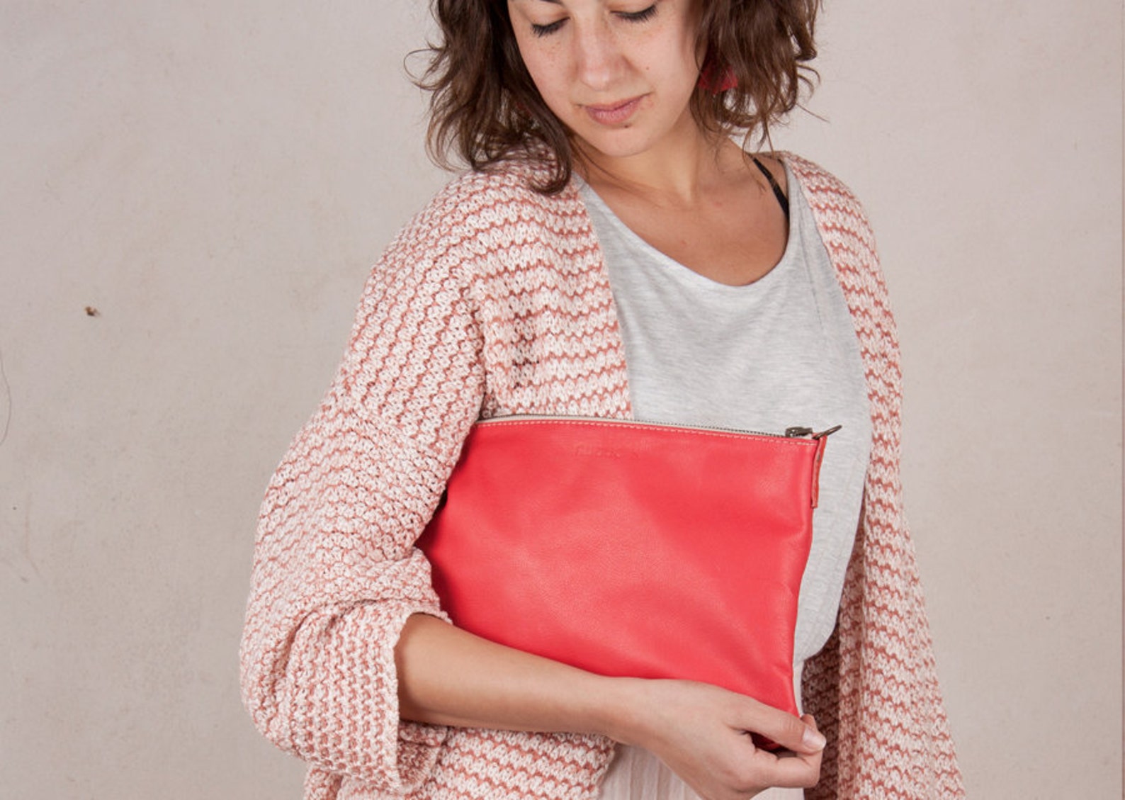 Small Red Leather Bag Soft Leather Crossbody Bag Coral | Etsy