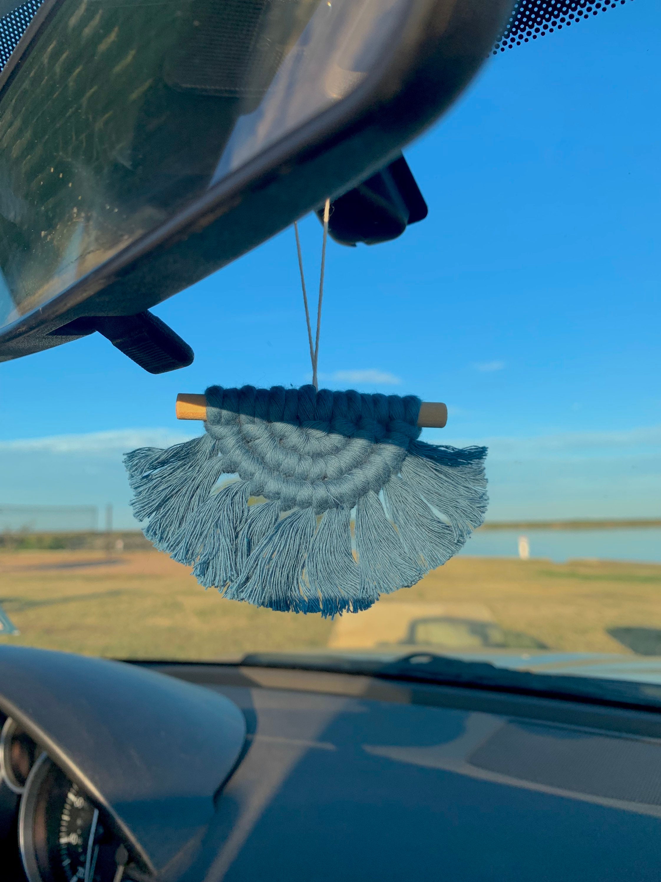 Macrame Teal Blue Semi Lunar Macrame Mirror Car Ornament Car Decor ...