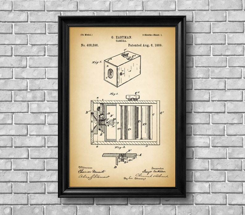 Vintage 1889 "camera" by George Eastman, Patent Drawing, Retro Art ...