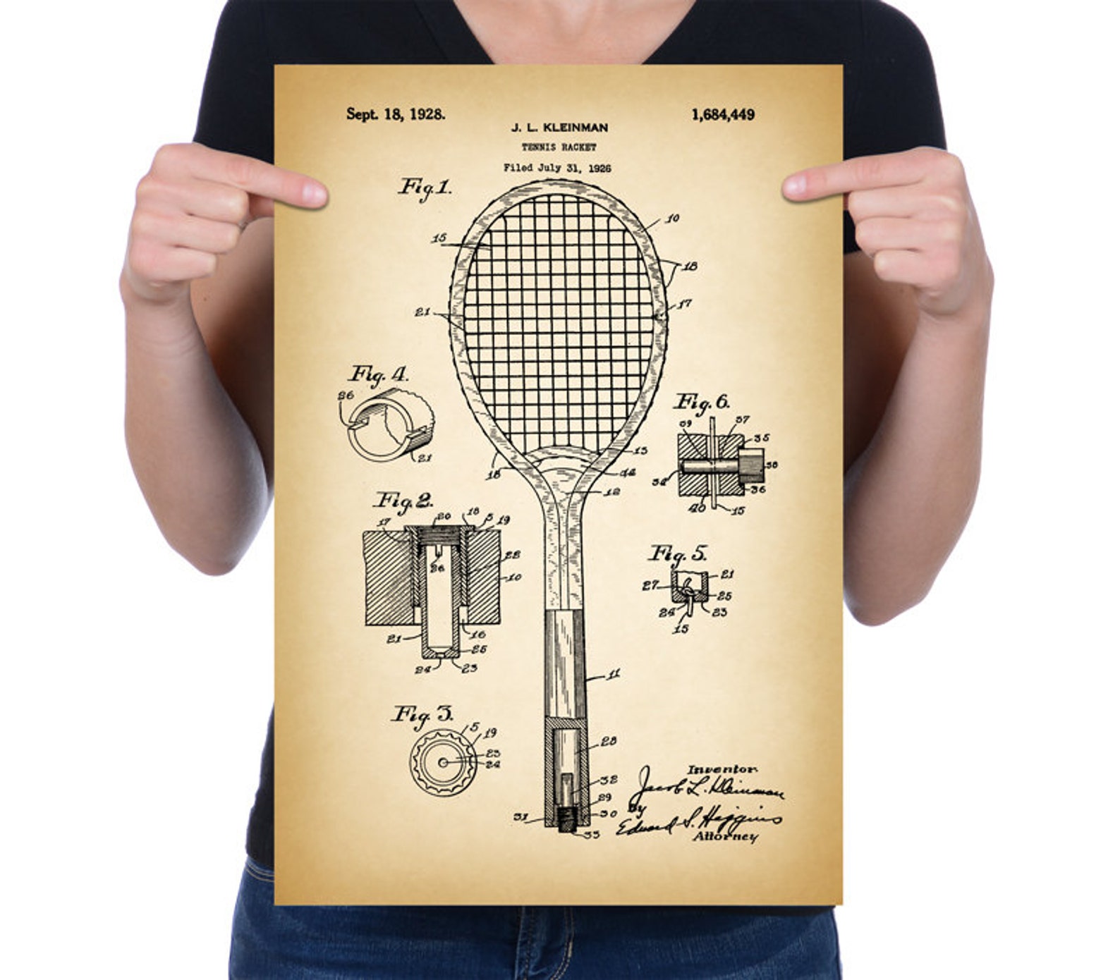 Vintage 1928 "tennis Racket" Patent Drawing, Retro Art Print Poster ...