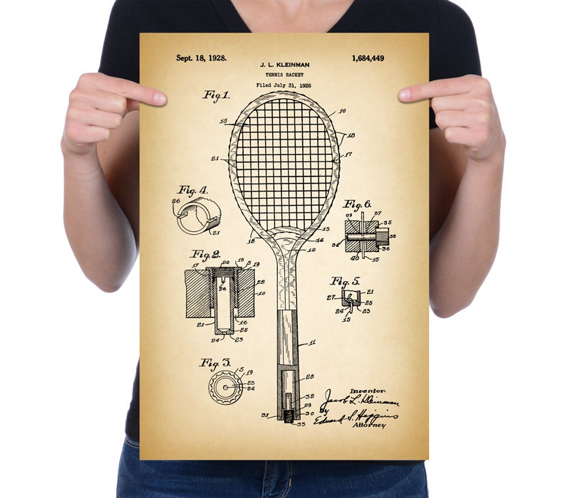 Vintage 1928 "tennis Racket" Patent Drawing, Retro Art Print Poster ...