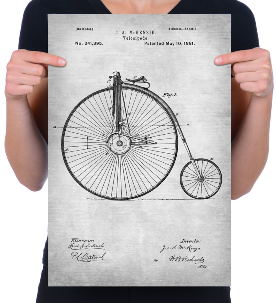 Vintage 1881 "velocipede" Patent Drawing, Retro Art Print Poster ...