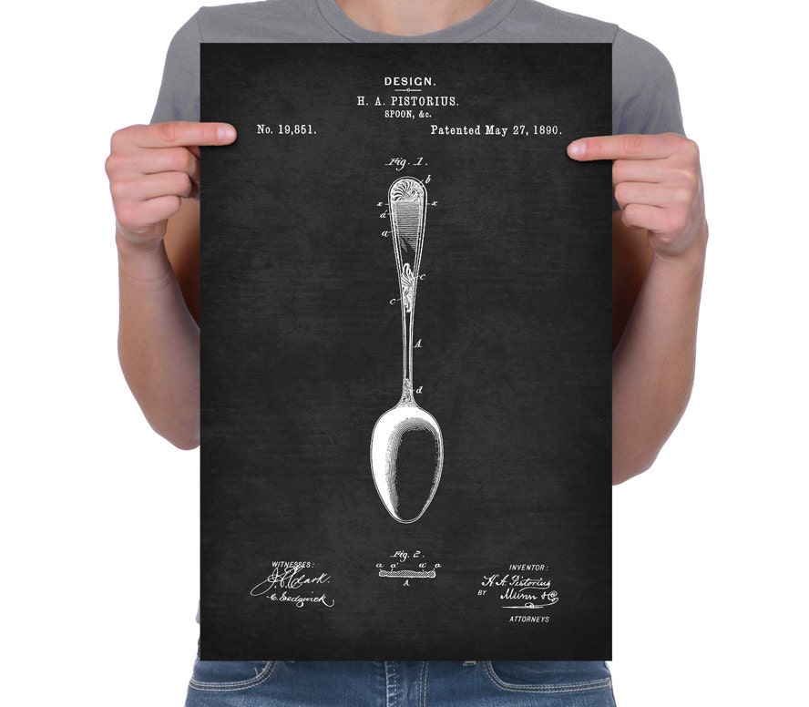 Vintage 1890 "spoon" Patent Drawing, Retro Art Print Poster, Canvas ...