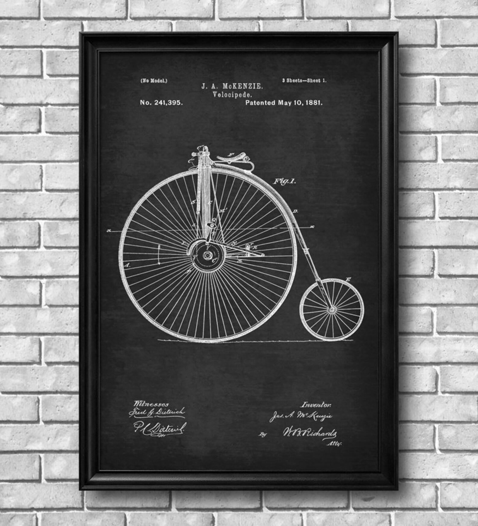 Vintage 1881 "velocipede" Patent Drawing, Retro Art Print Poster ...