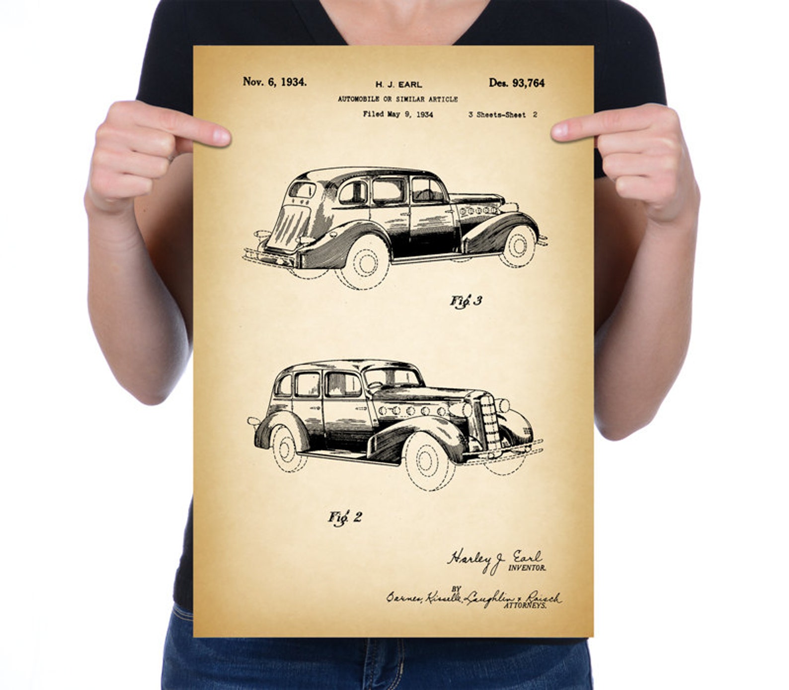 Vintage 1934 "automobile" Patent Drawing, Retro Art Print Poster ...