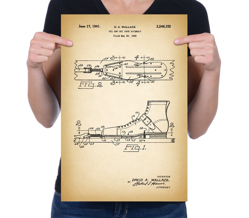 Vintage 1941 "ski Shoe Assembly" Patent Drawing, Retro Art Print Poster ...