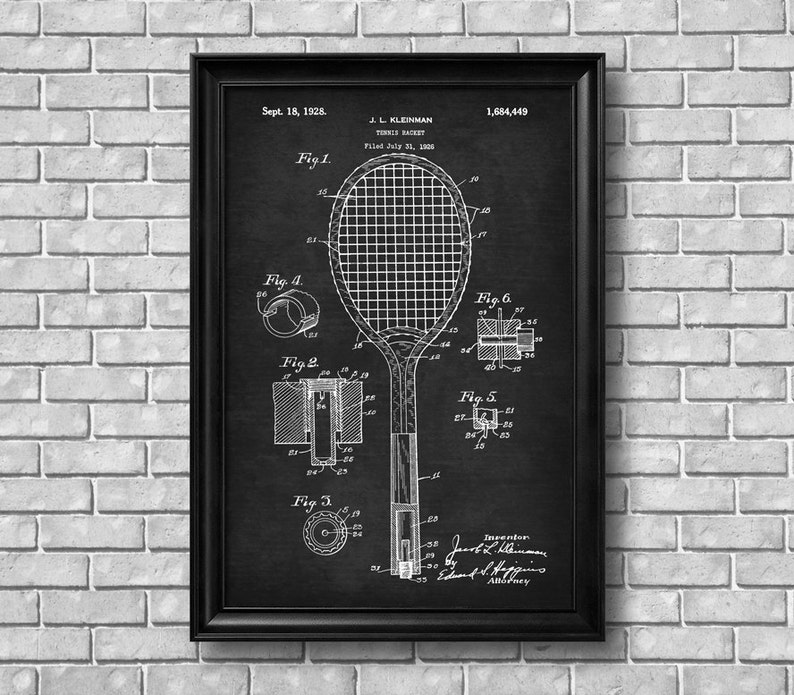 Vintage 1928 "tennis Racket" Patent Drawing, Retro Art Print Poster ...