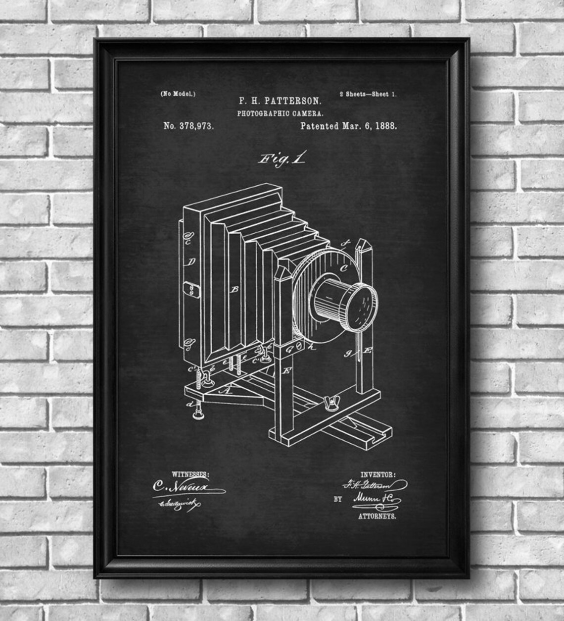 Vintage 1888 "photographic Camera" Patent Drawing, Retro Art Print ...
