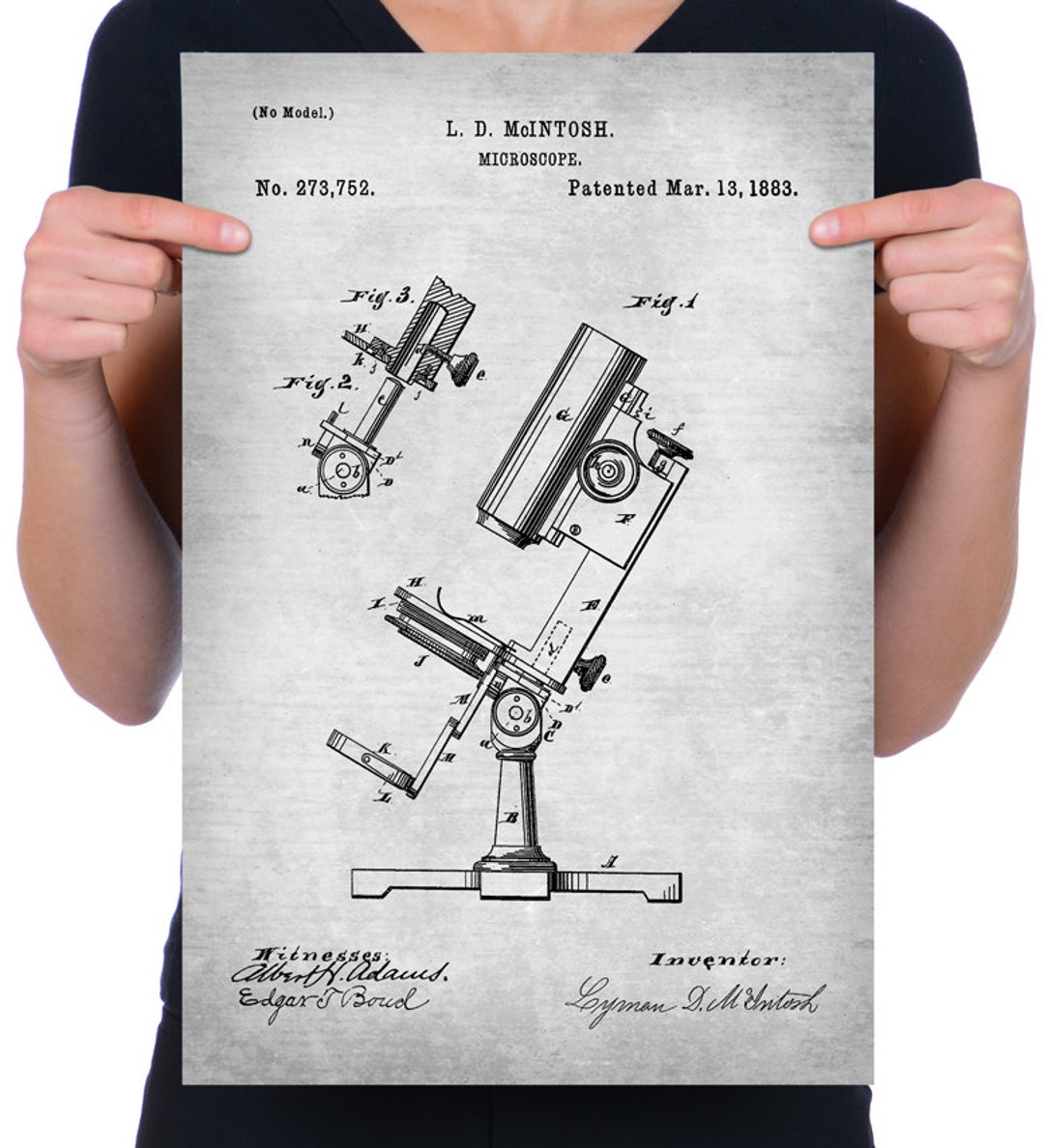 Vintage 1883 "microscope" Patent Drawing, Retro Art Print Poster ...