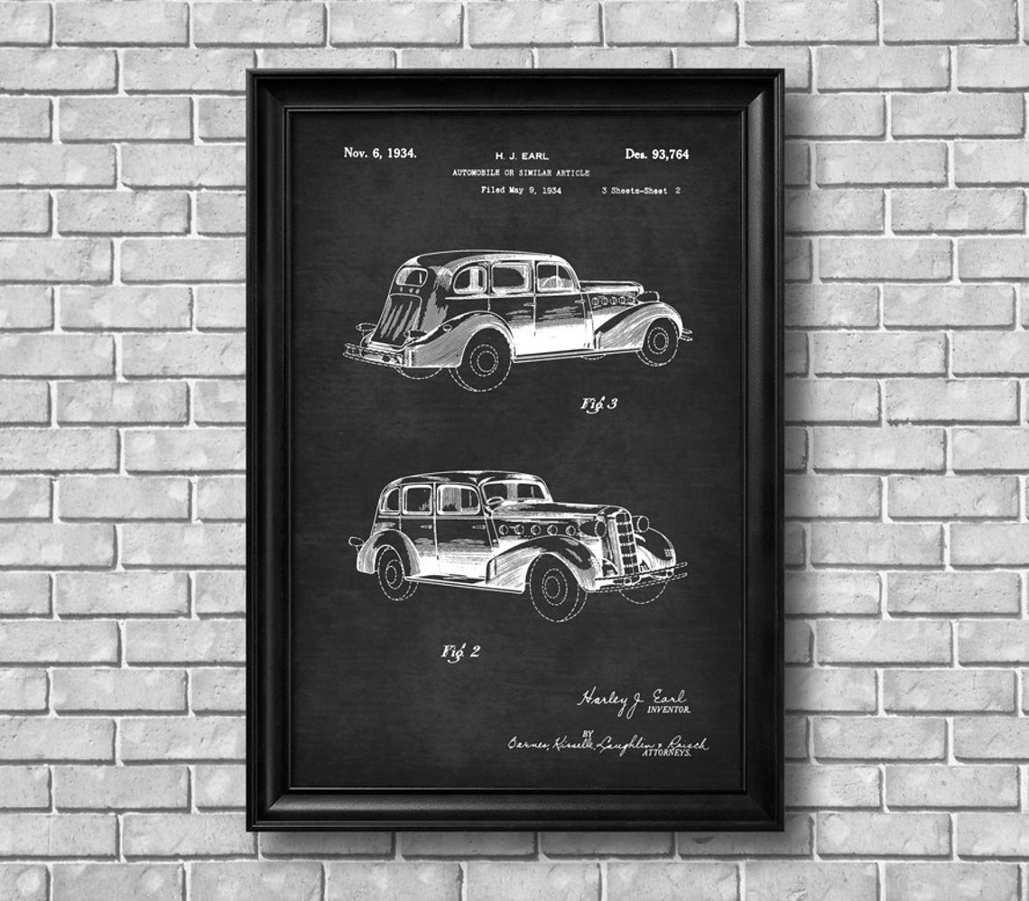 Vintage 1934 automobile Patent Drawing, Retro Art Print Poster, Canvas ...