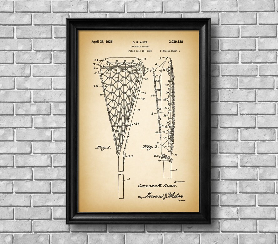 Vintage 1936 "lacrosse Racket" Patent Drawing, Retro Art Print Poster ...