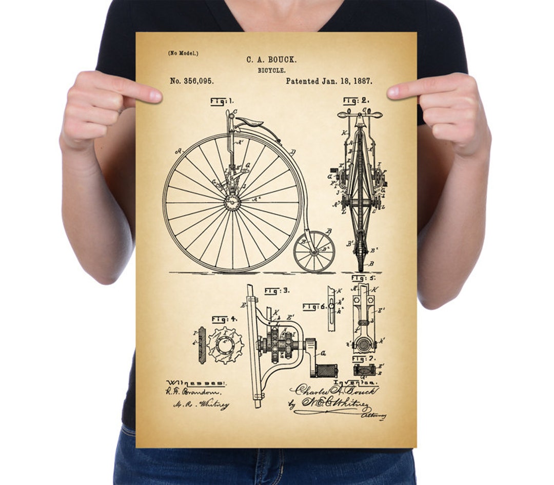 Vintage 1887 "bicycle" Patent Drawing, Retro Art Print Poster, Canvas ...