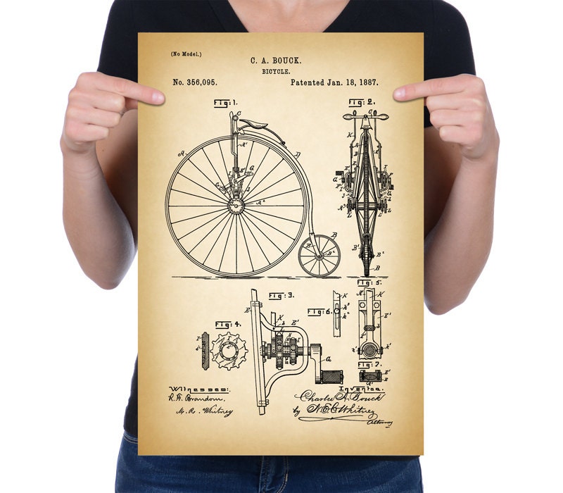 Vintage 1887 bicycle Patent Drawing Retro Art - Etsy