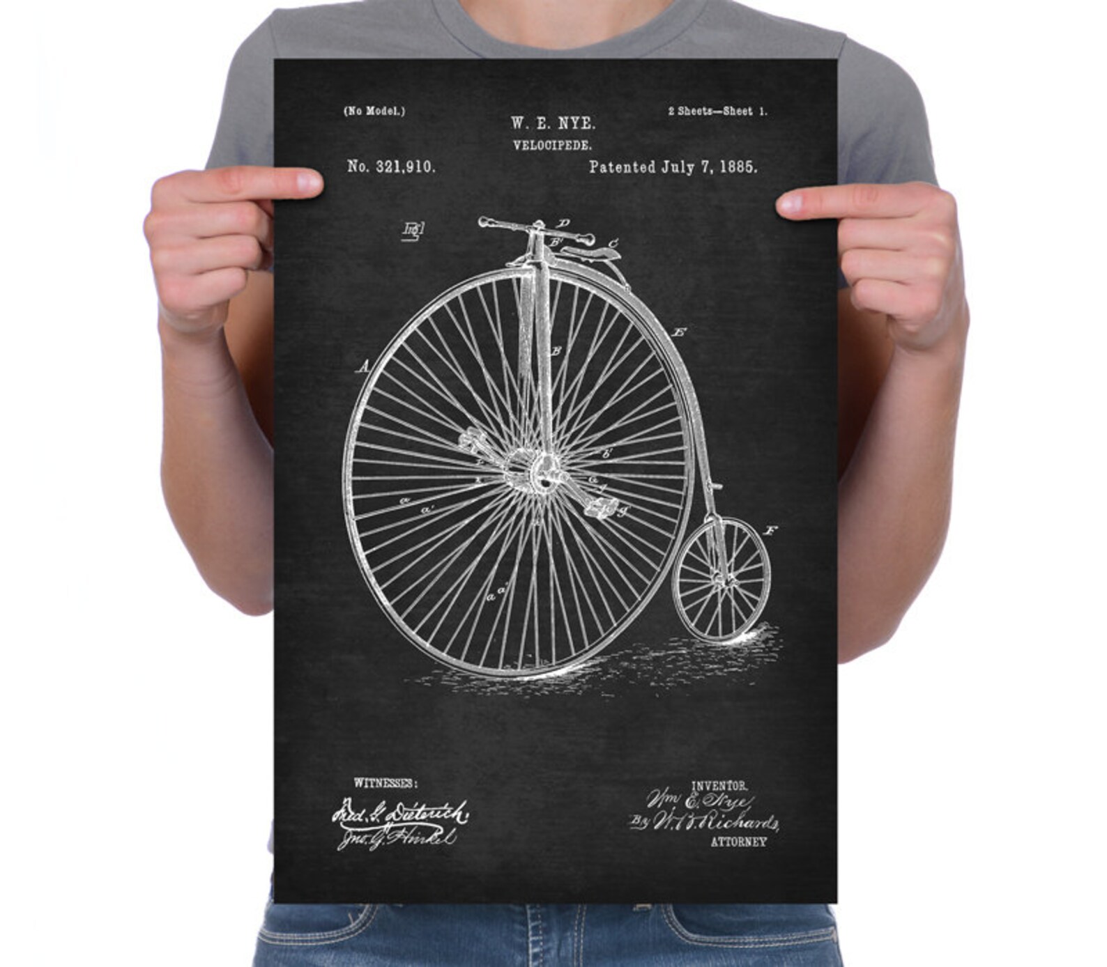 Vintage 1885 "velocipede" Patent Drawing, Retro Art Print Poster ...