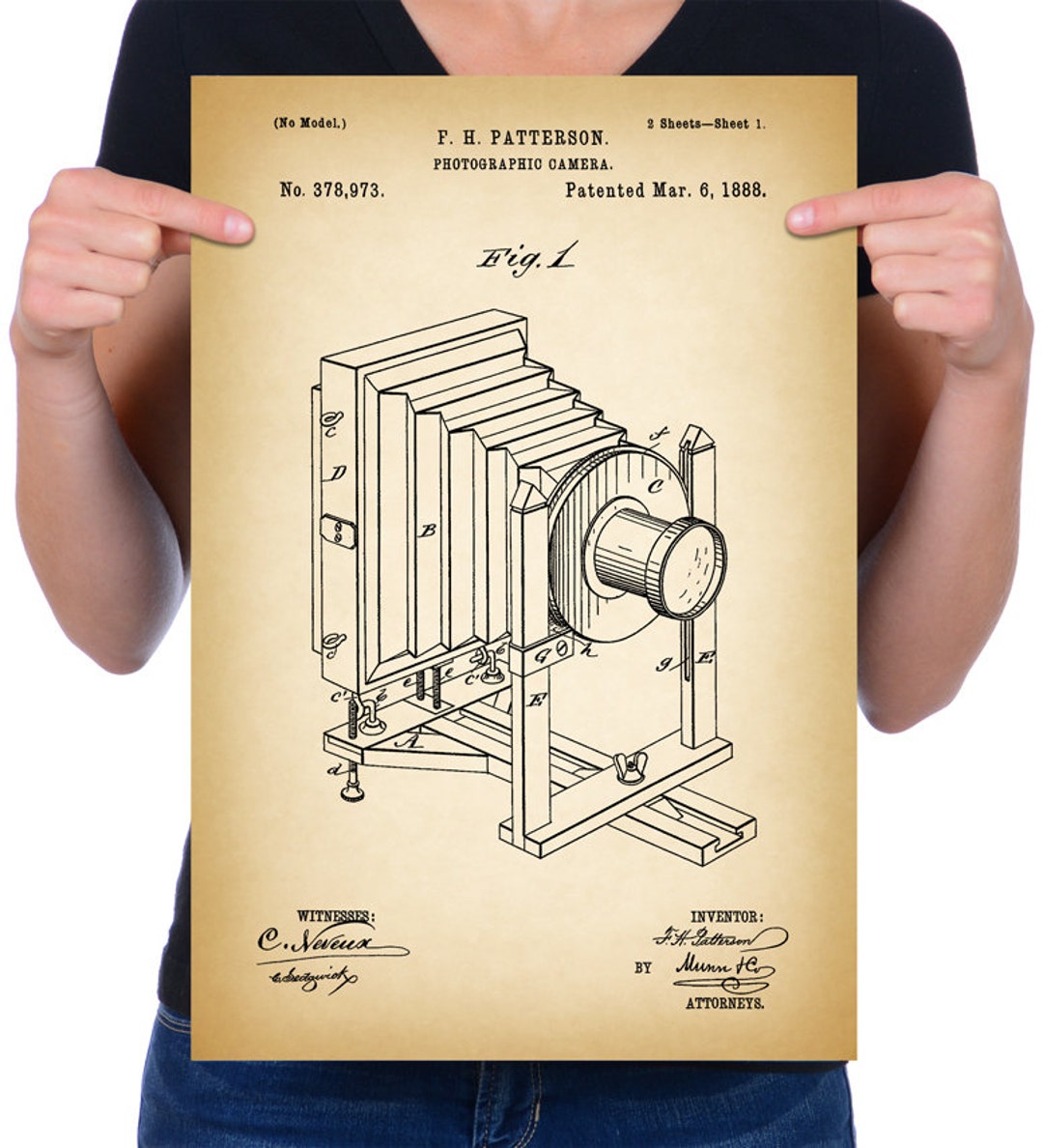 Vintage 1888 "photographic Camera" Patent Drawing, Retro Art Print ...