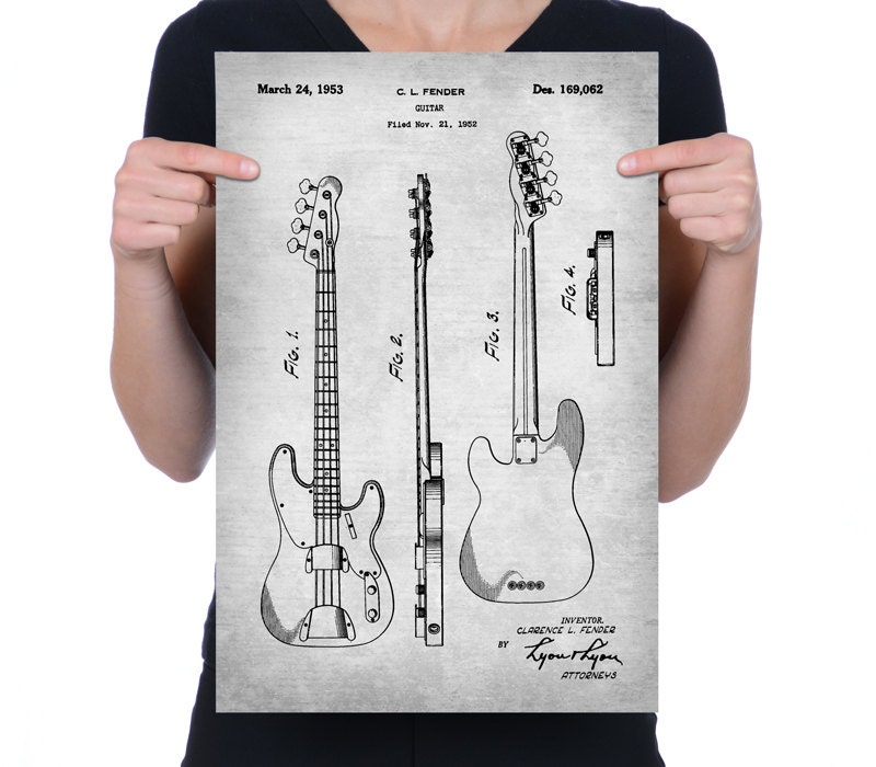 Vintage 1953 "guitar" by Clarence Fender, Patent Drawing, Retro Art ...