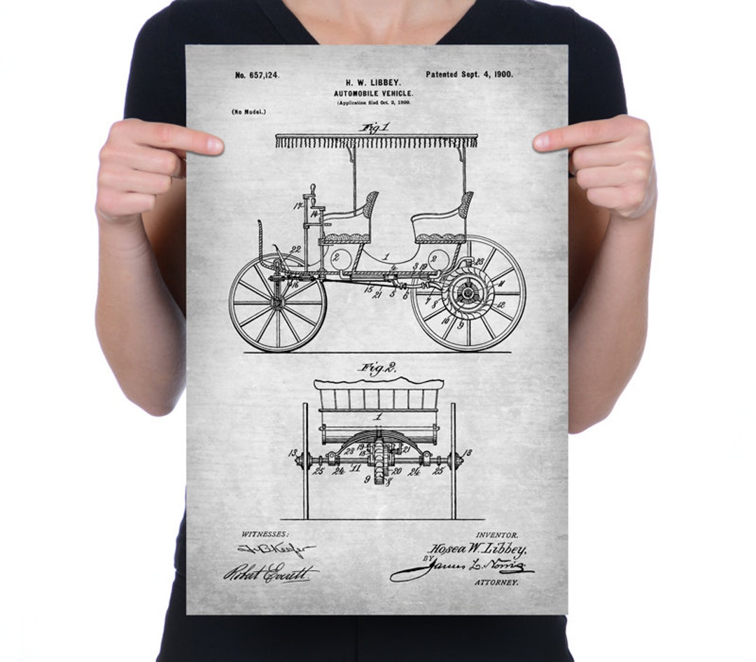Vintage 1900 "automobile Vehicle" Patent Drawing, Retro Art Print ...