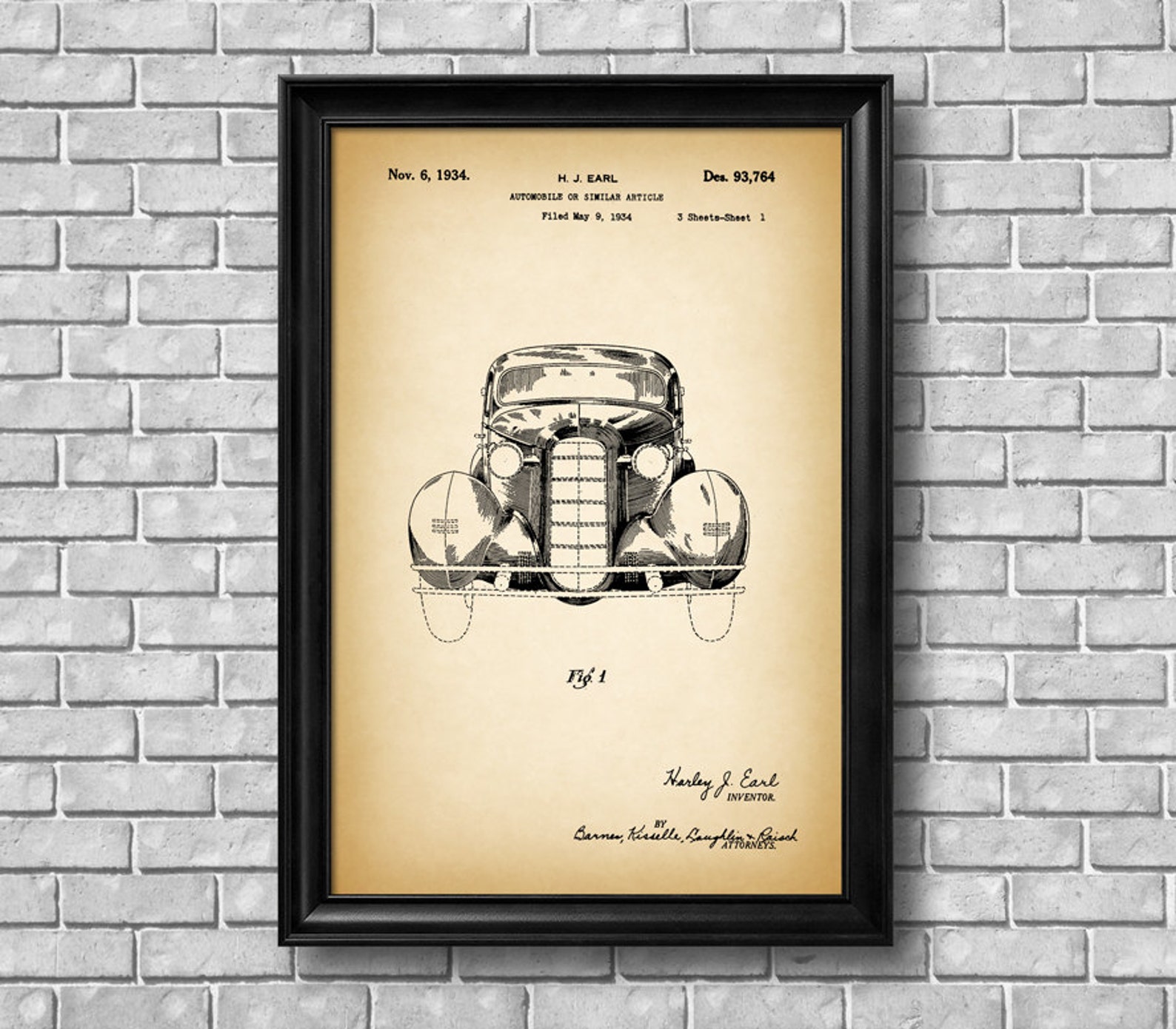 Vintage 1934 "automobile" Patent Drawing, Retro Art Print Poster ...